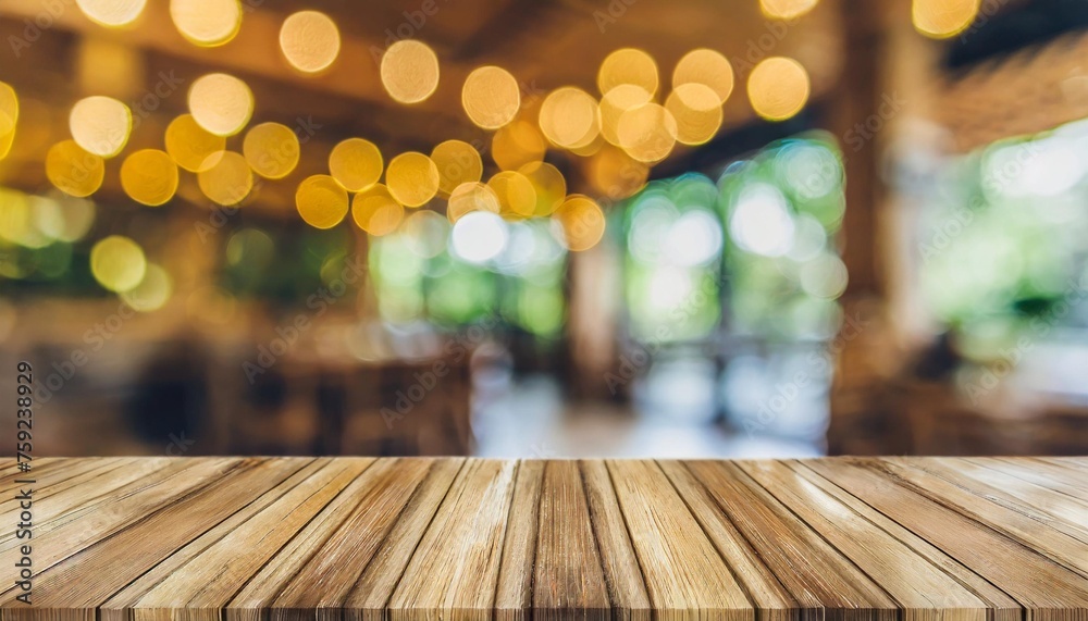 wood texture table top counter bar with blur light gold bokeh in cafe ...