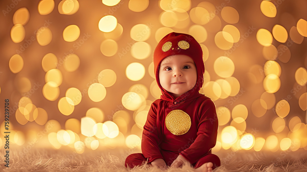 baby dressed in a red devil Halloween costume professional portrait ...