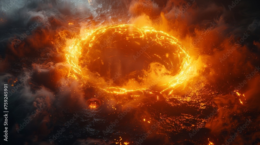 Portal in dense smoke in the form of clouds. Portal to the underworld ...