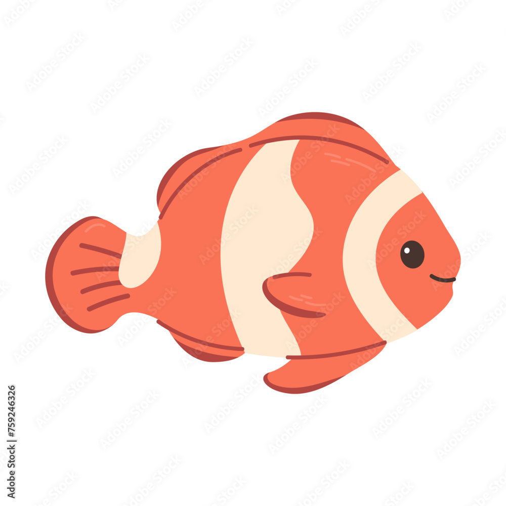 Cute red fish, clown fish, sea animal. Undersea baby character with ...