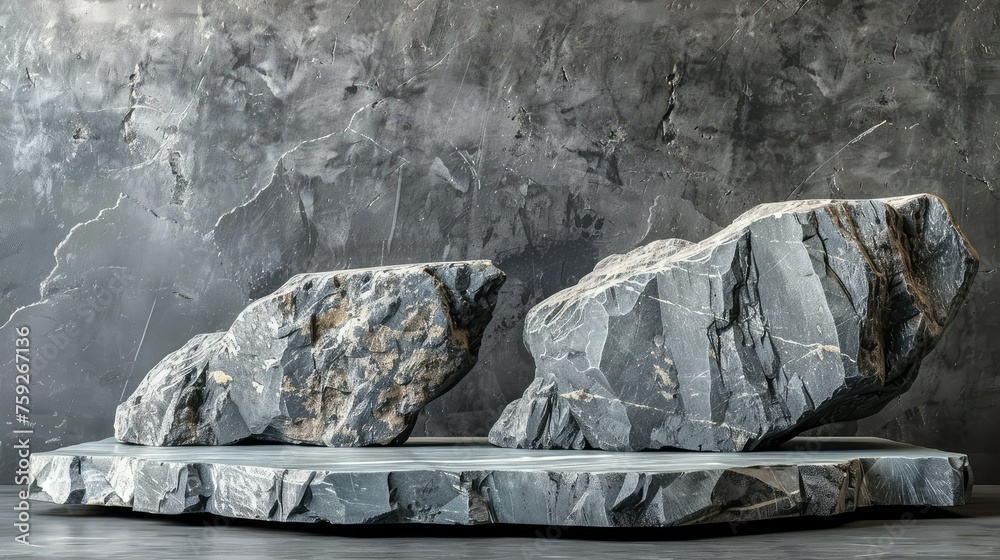 Ultra realistic photo of Stone podium rock pedestal stage empty scene ...