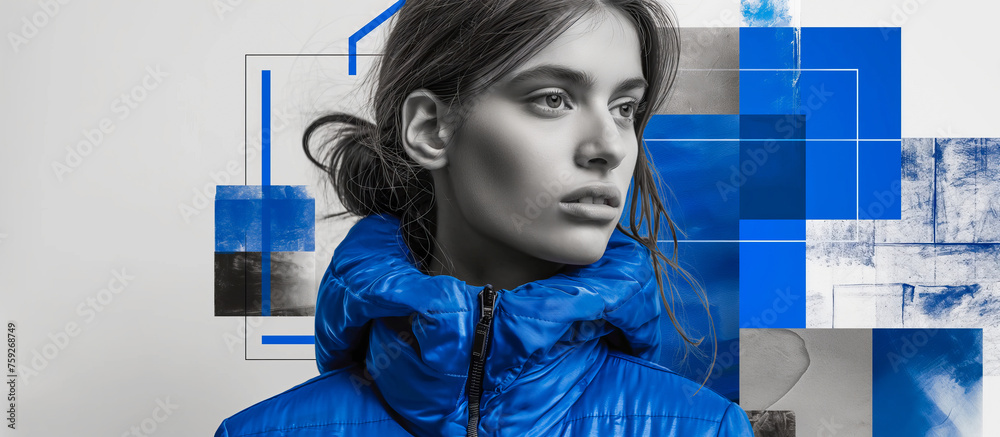 Contemporary Female Portrait Design with a Blend of Blue Geometric ...