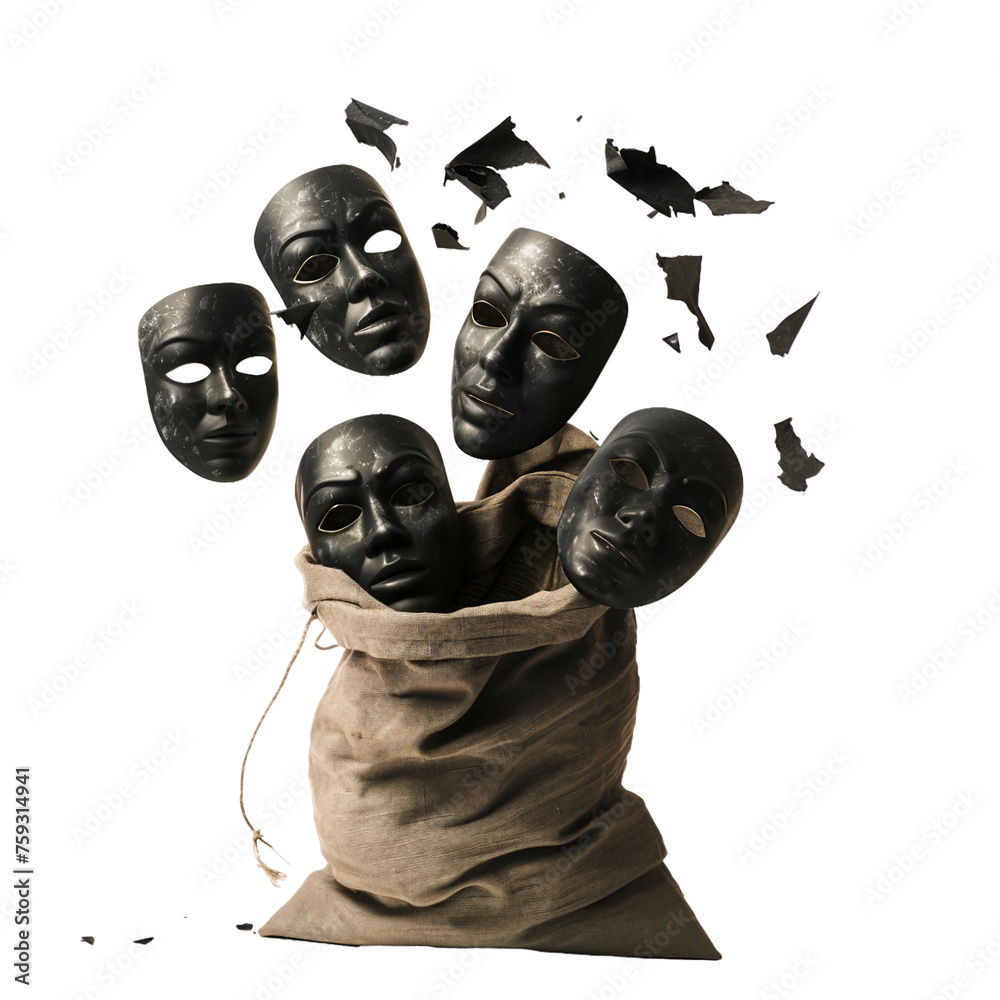 masks falling from hole in the bag, PNG no background image Stock Photo ...
