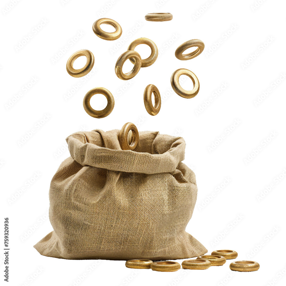 Rings falling from hole in the bag, PNG no background image Stock Photo ...