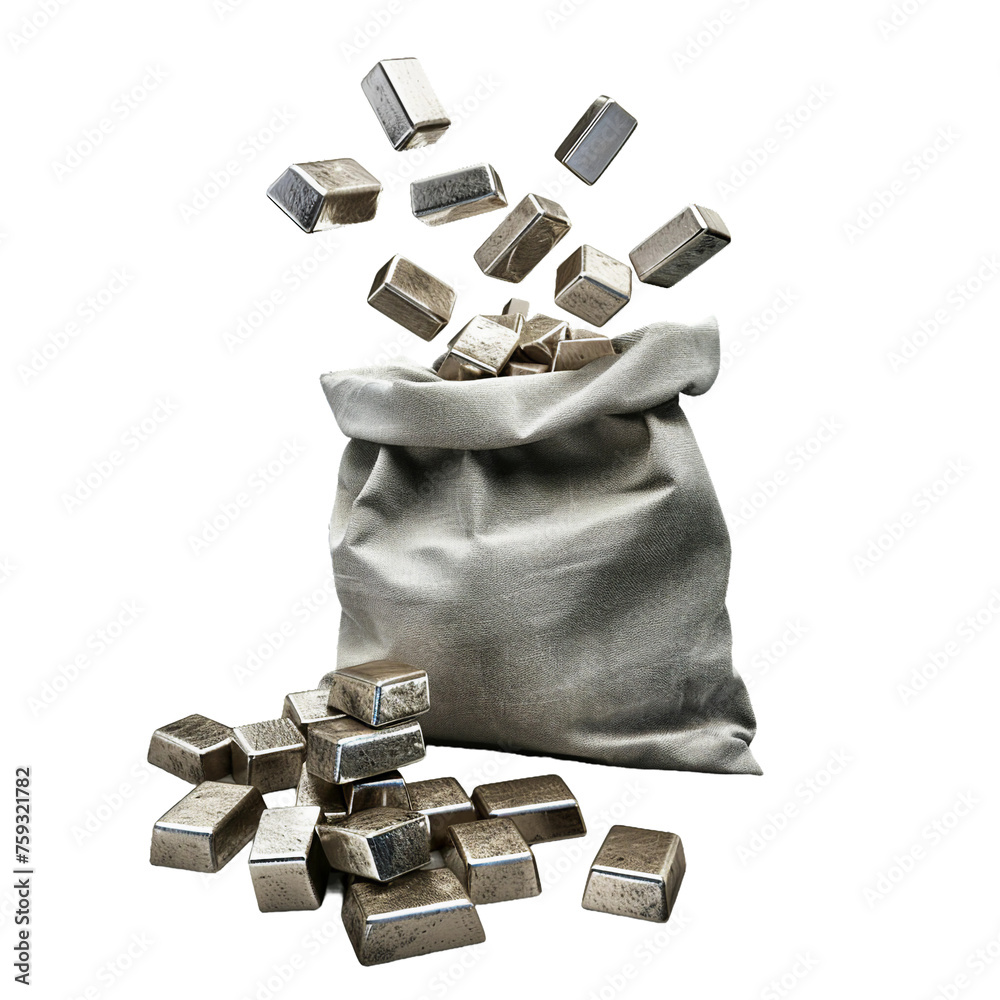 silver bars falling from hole in the bag, PNG no background image Stock ...