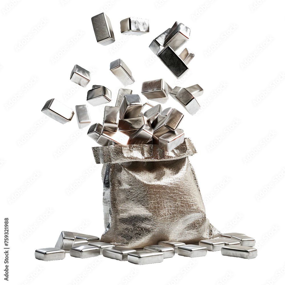 silver bars falling from hole in the bag, PNG no background image Stock ...