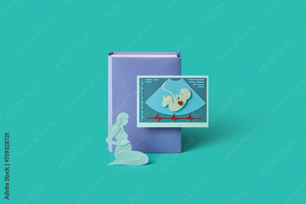 Papercraft pregnant woman, ultrasound baby scan and medical card Stock ...