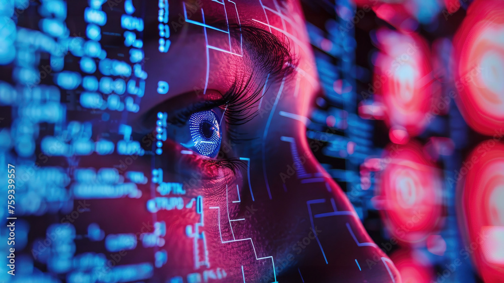 Futuristic vision with digital overlay on eye - An eye with digital ...