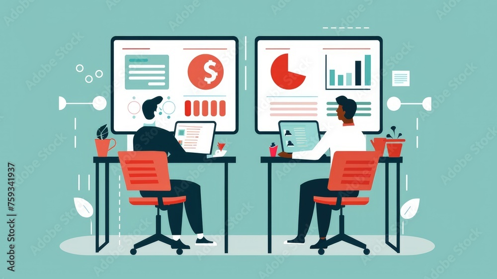 Professionals working on data analysis - An illustrated scene showing ...