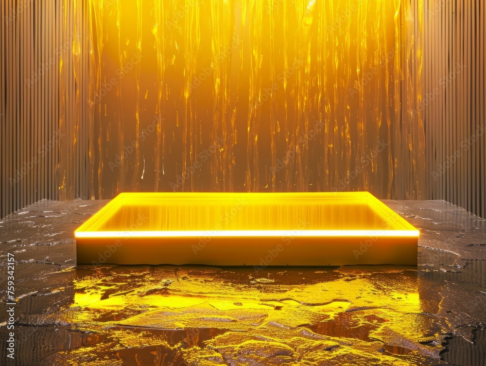 Yellow LED Abstract Minimalistic Flat Podium. The Scene for Product ...