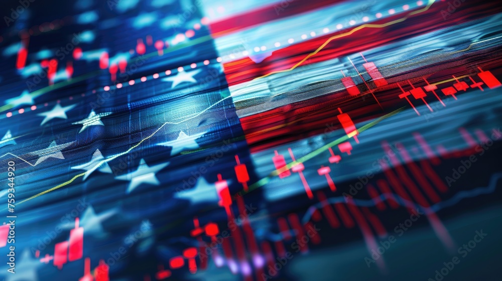 American flag overlay on financial data graphs - The American flag ...