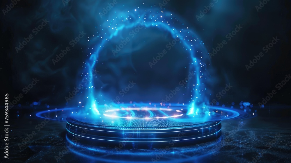 Blue circular portal on dark, mystical backdrop - A sci-fi inspired ...