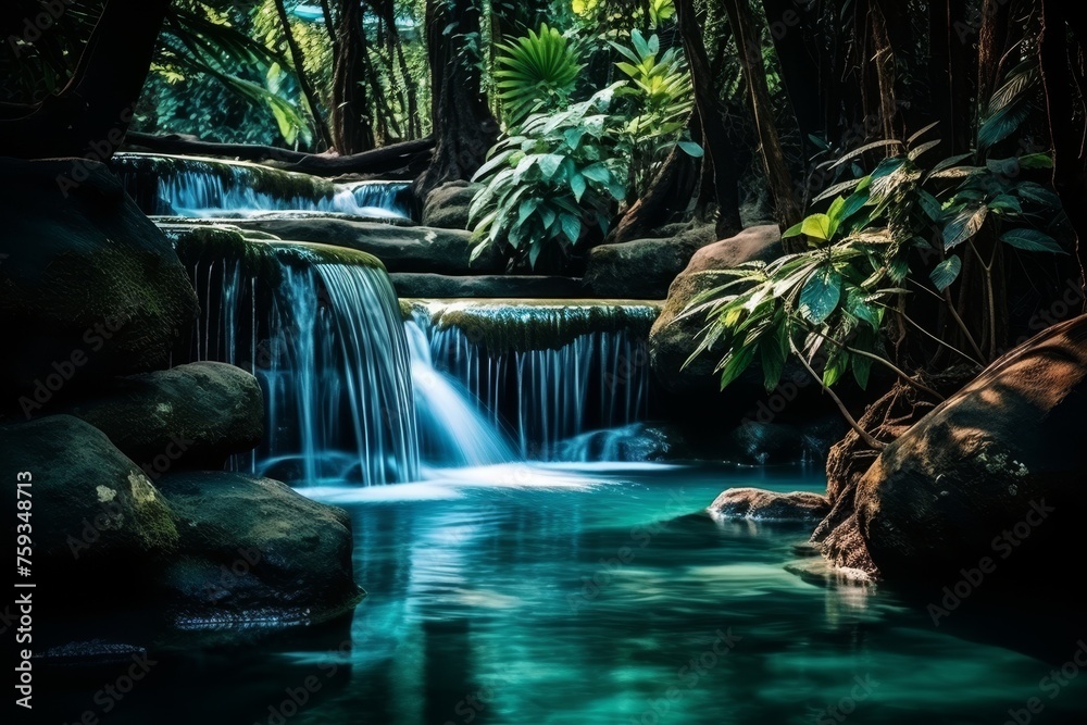 This captivating image of a rainforest waterfall showcases natures ...