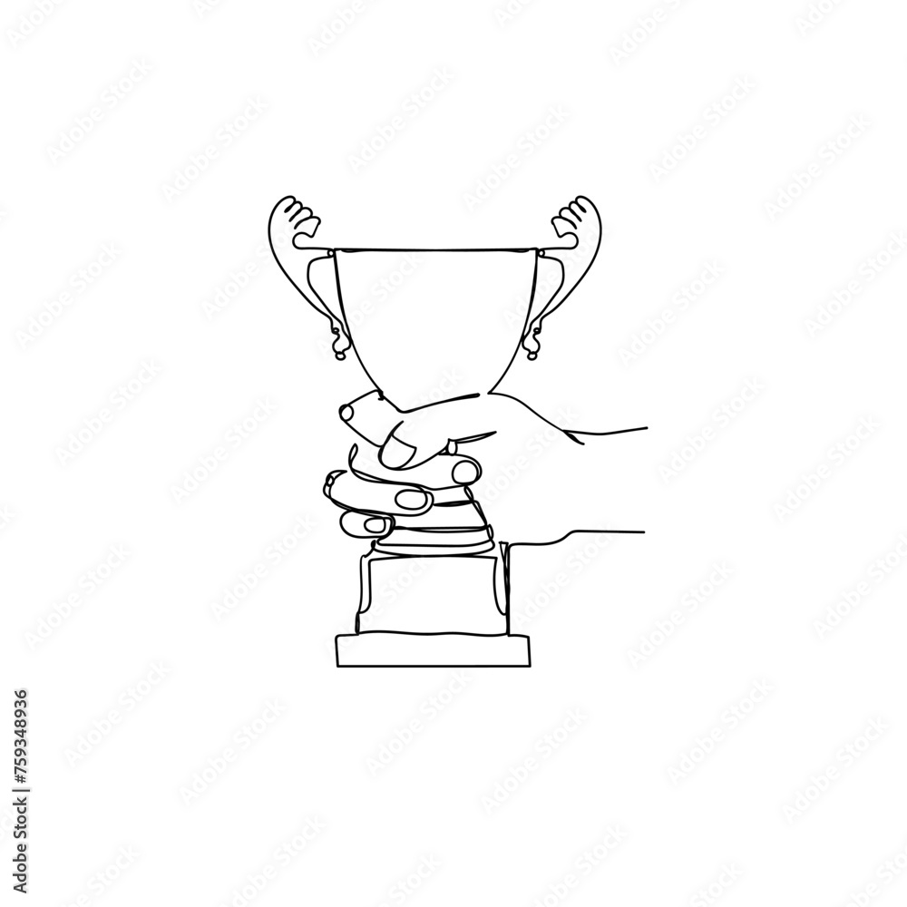 Hand drawn doodle award trophy .Hand holding trophy. illustration ...