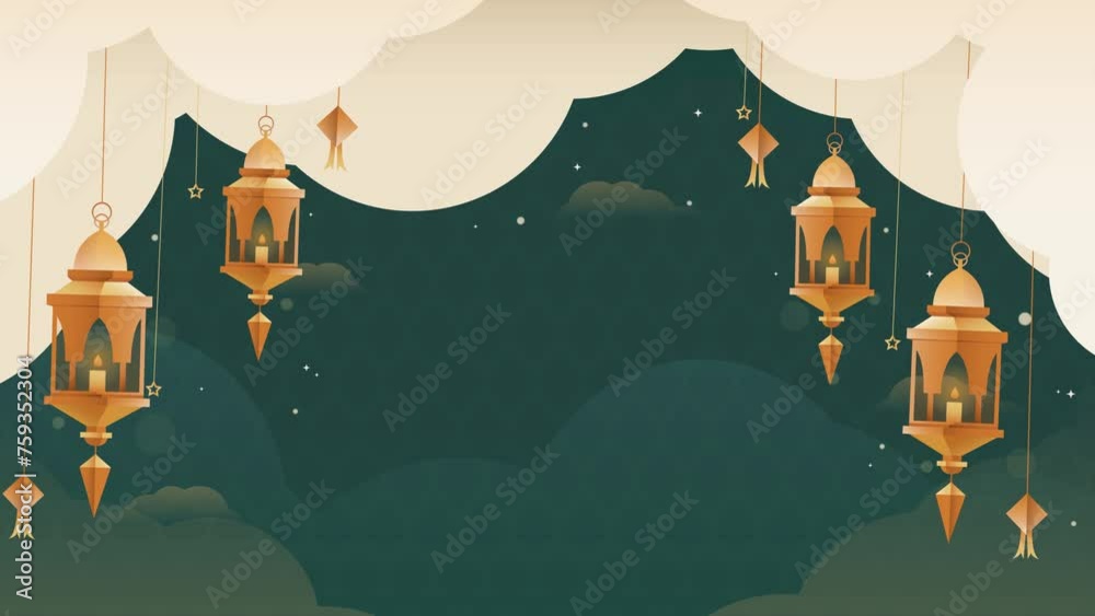 Islamic Background Animation with Islamic lanterns, ketupats (rhombus ...