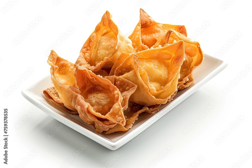 Crispy age wantang, side dish or snack containing typical chicken meat ...
