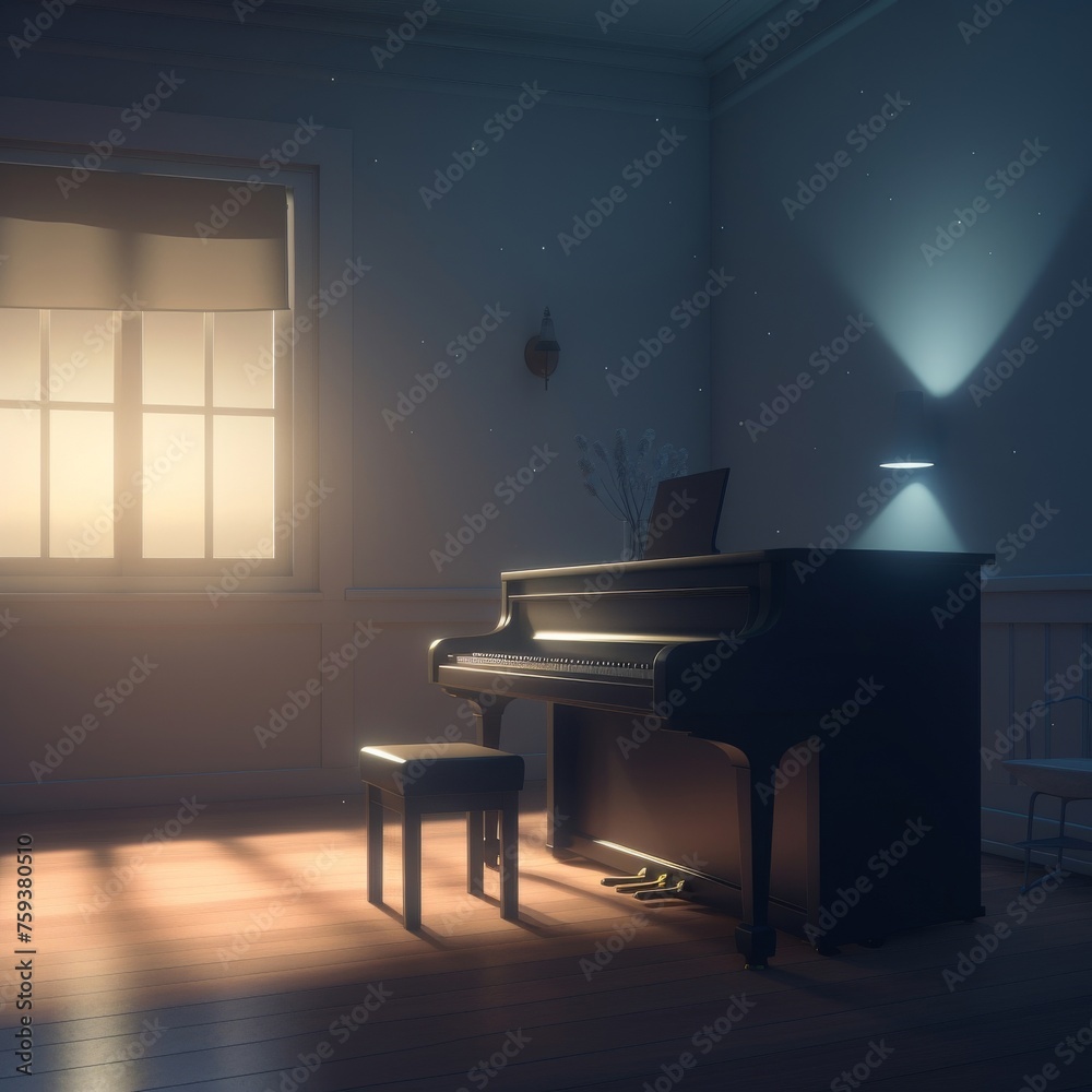 Creating a serene and harmonious scene of a piano being played in a ...