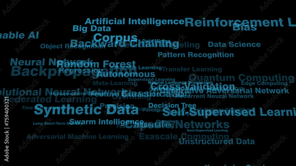 Black background with artificial intelligence texts font of inspiration for future of technology ...