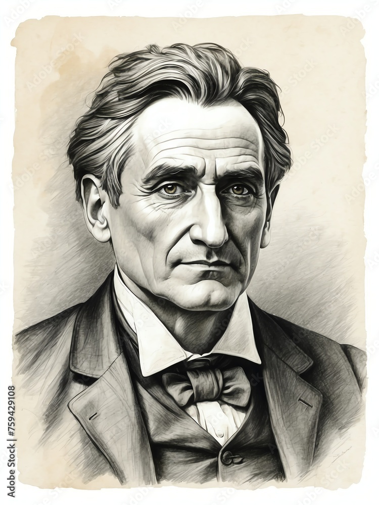 Carl Friedrich gauss hand drawn sketch portrait on plain white ...