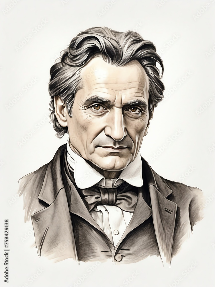 Carl Friedrich gauss hand drawn sketch portrait on plain white ...