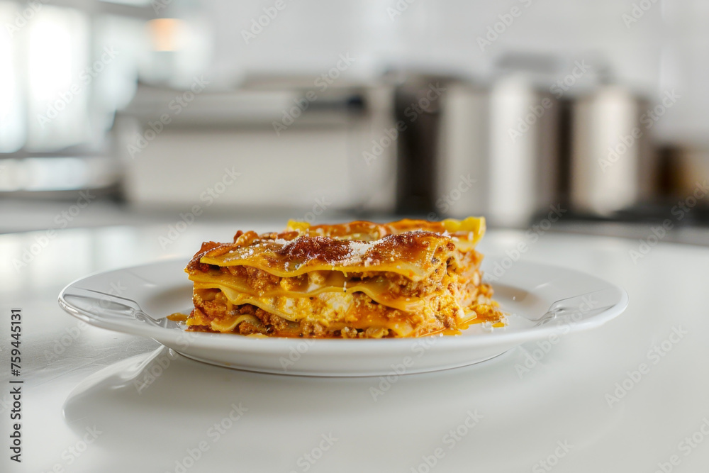 Elegant Frozen Lasagna Presentation on Minimalist Setting Gen AI Stock ...