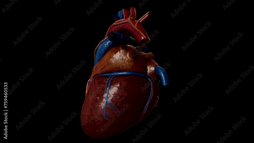 Anatomy Human Heart Beating 29 : Color-coded model : Wireframe surface ...