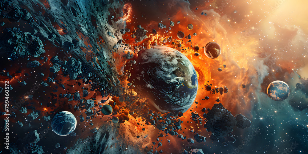 Space digital artwork. surreal fantasy cosmos. nebula with planets and ...