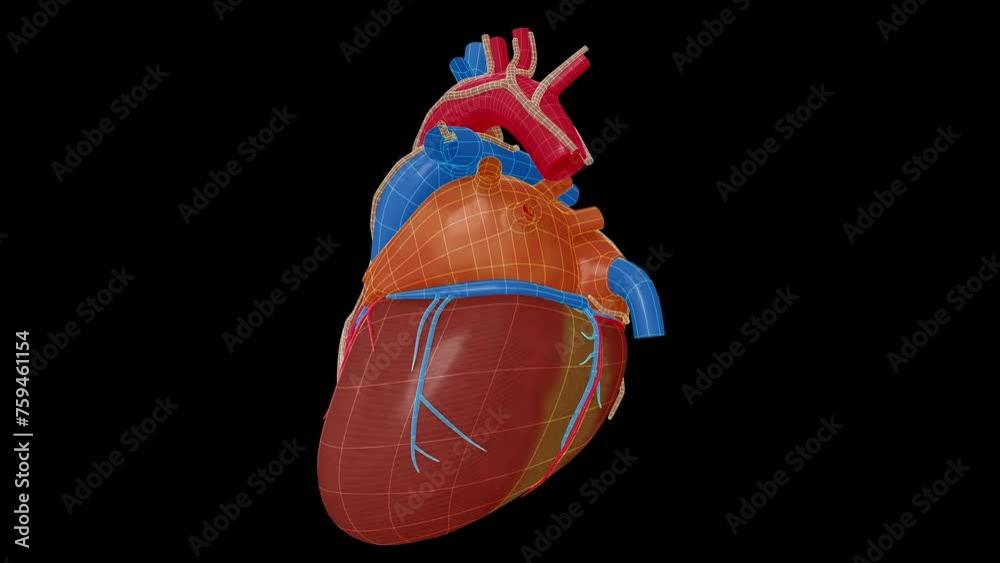 Anatomy Human Heart Beating 32 : Color-coded model : Plastic texture ...
