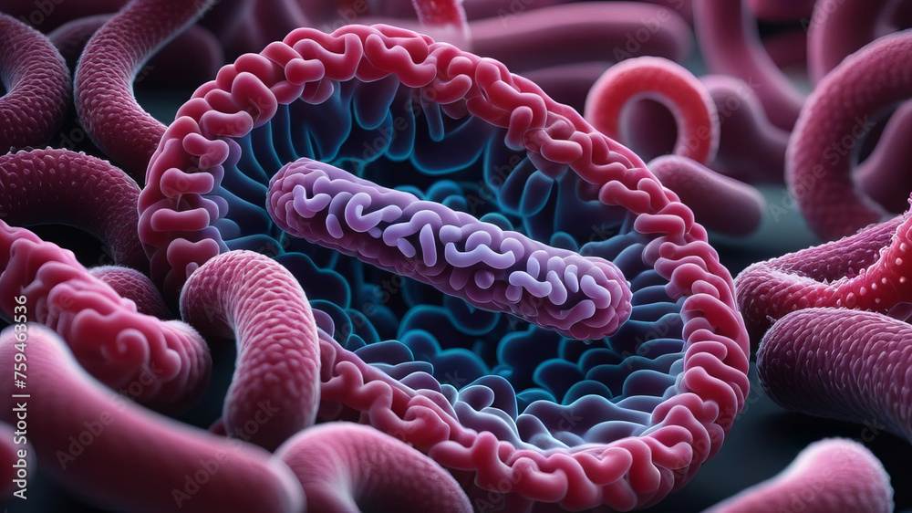 Abstract Bacteria Colony, Microbiome and Bacteria inside intestines ...