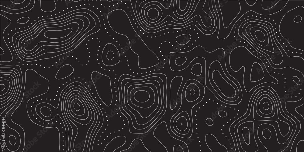Abstract white on black background Topographic line map pattern ...