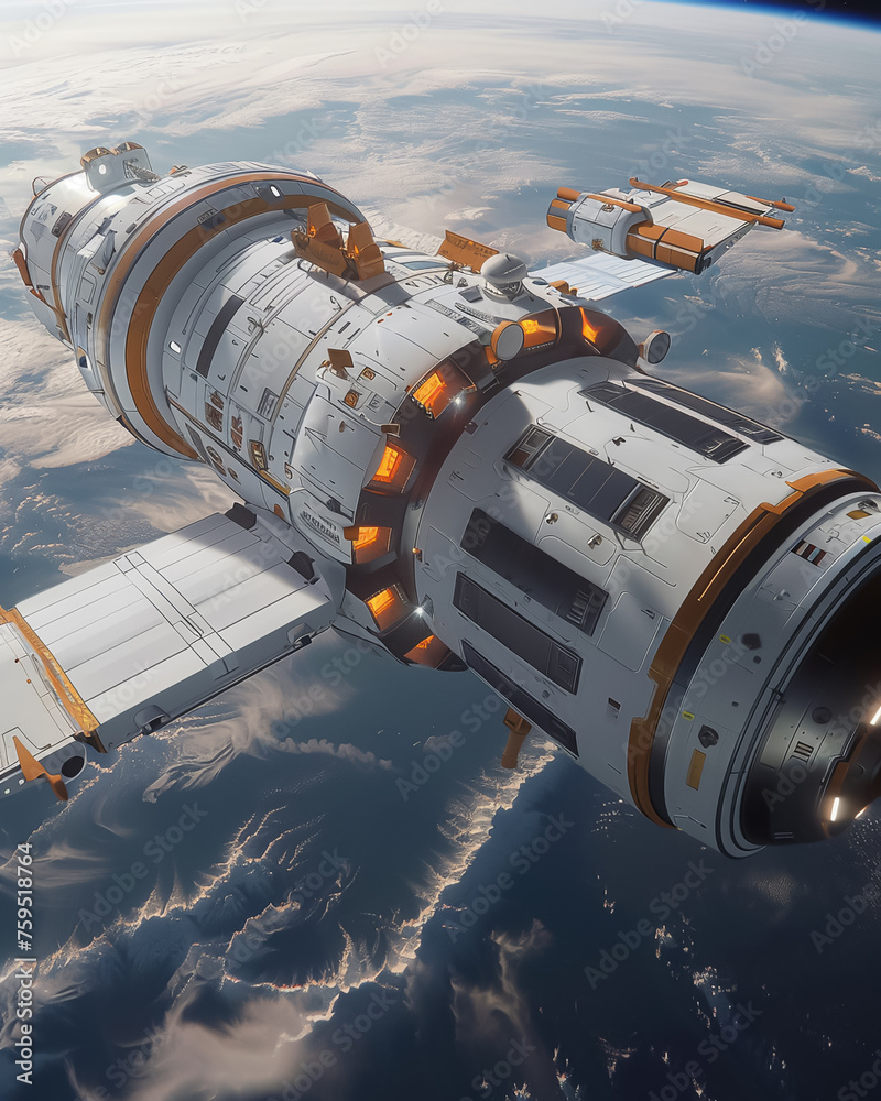 Detailed 8K concept art for next-gen space stations in orbit Stock ...