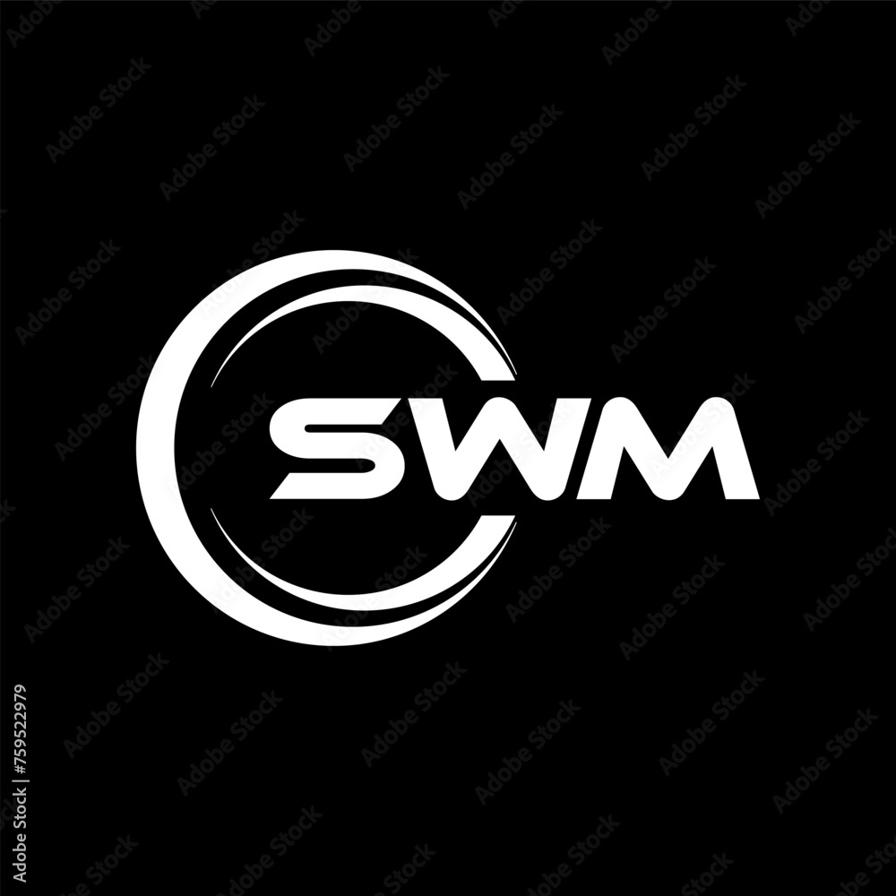 SWM letter logo design with black background in illustrator, cube logo ...