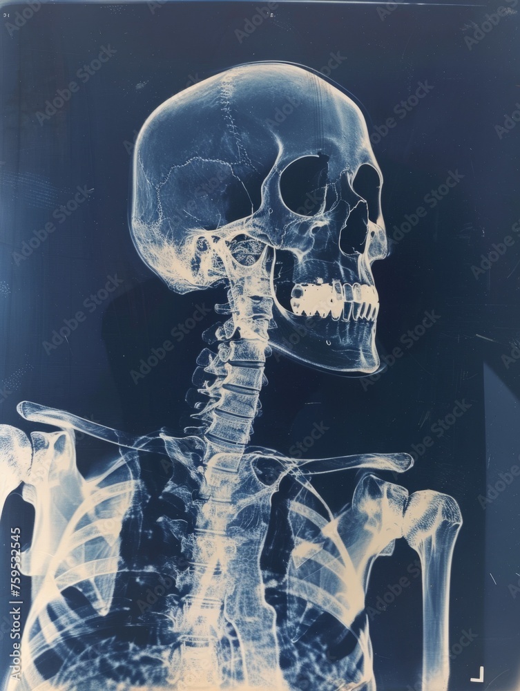 image of a human skeleton x-ray of the upper torso profile Stock ...