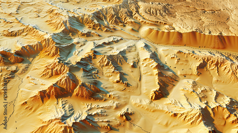 Sahara Terrain: A Topographic Map of Desert Extremes. An aerial-style ...