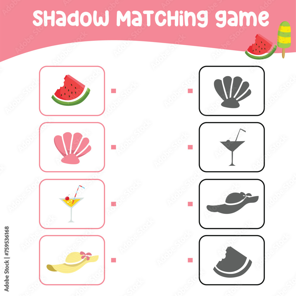 Matching shadow game for children. Find the correct shadow. Worksheet ...