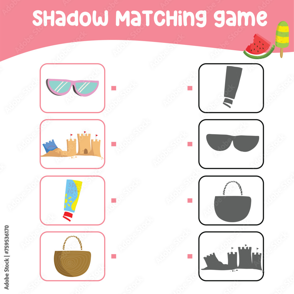 Matching shadow game for children. Find the correct shadow. Worksheet ...