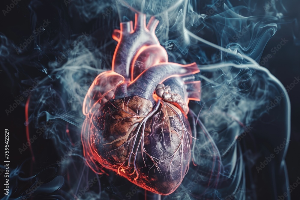The human heart is covered in tobacco smoke. People smoke dangerous ...
