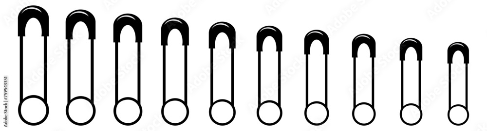 safety pin icons isolated on white background. Safety pin flat vector icons for video apps and ...