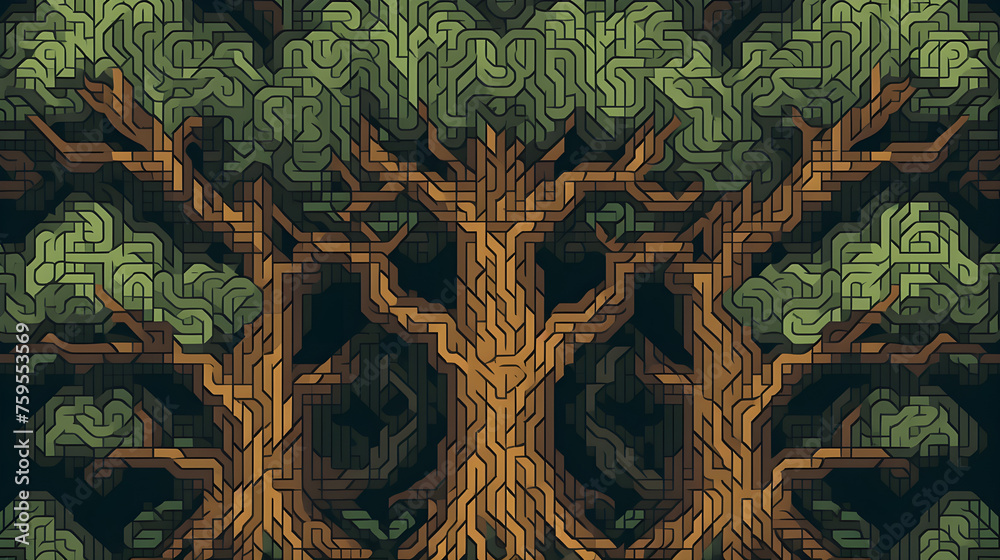 The pixel art background displays a continuous pattern of intricately ...