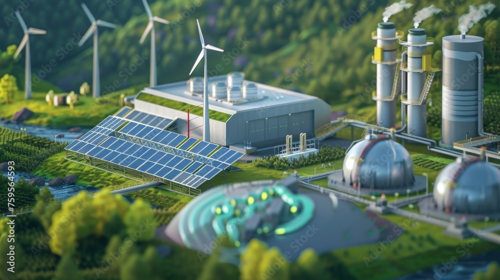 Educational scene depicting the process of producing green hydrogen ...