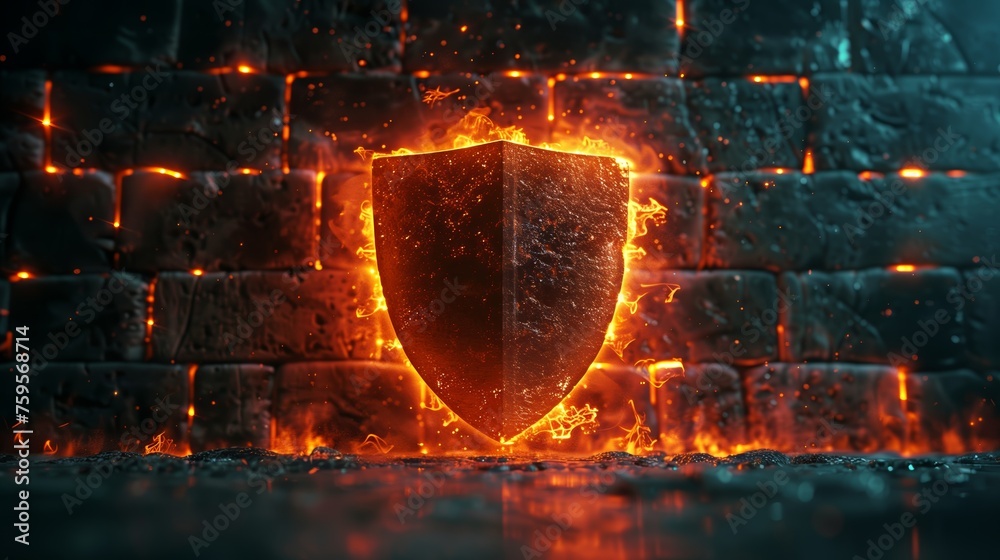 Firewall visualized as a glowing shield: A stylized image of a firewall ...