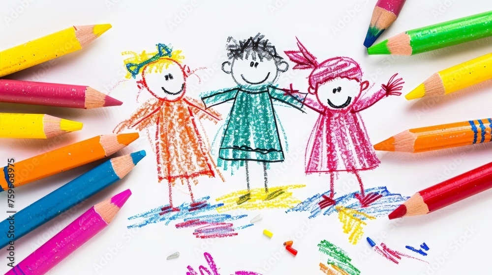 Naive Crayon Drawing of Cartoon Characters Coming to Life Generative AI ...