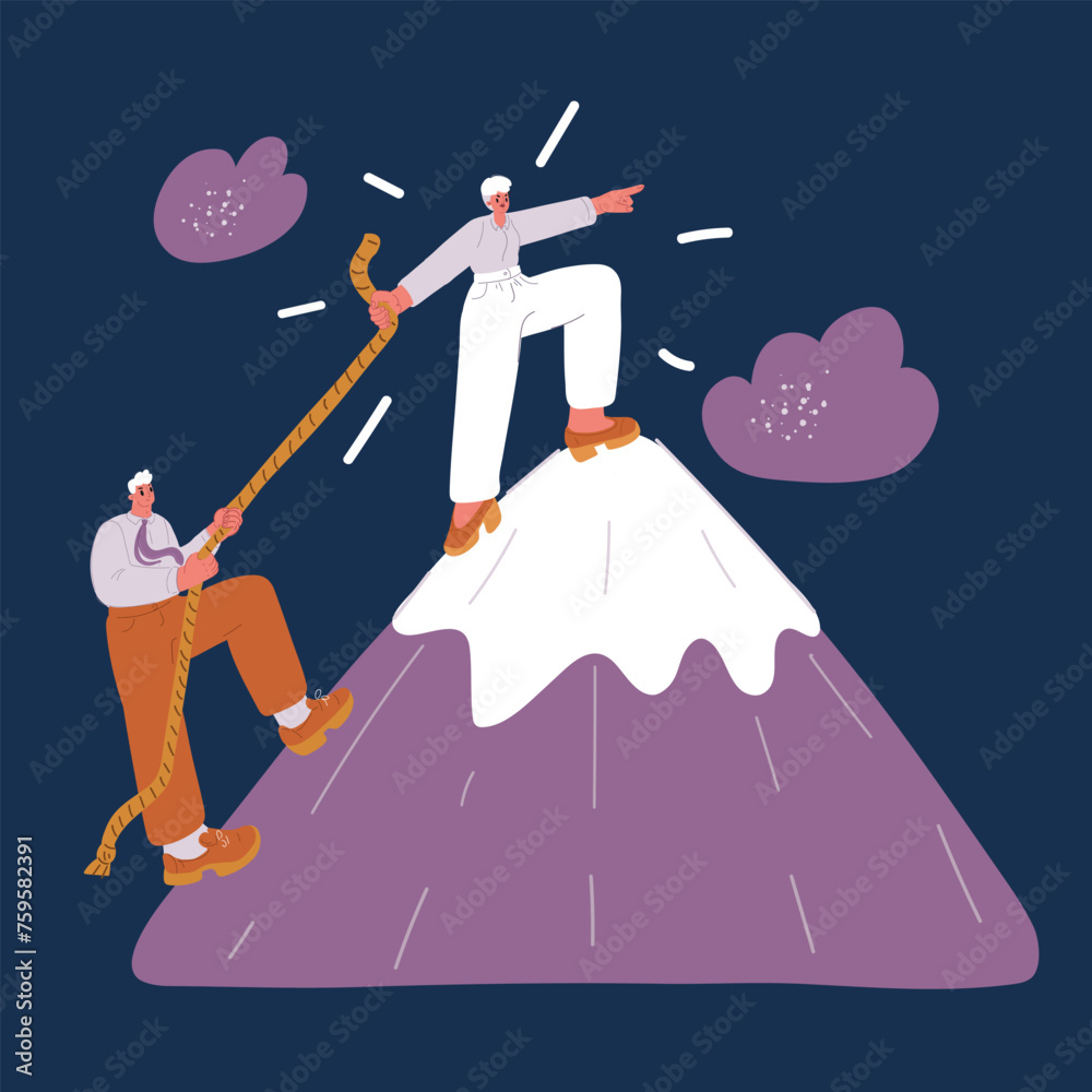 Cartoon vector illustration of business people climb to the top of ...