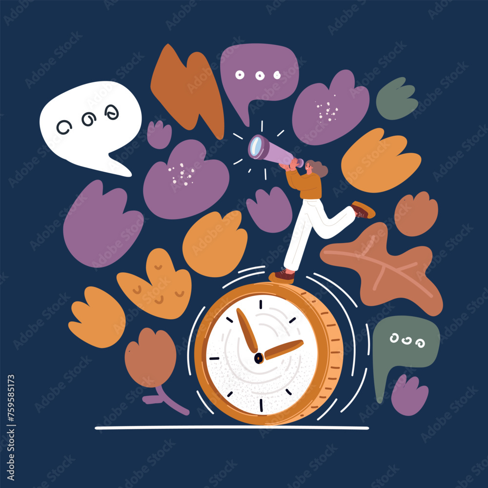 Cartoon vector illustration of Businesswomen around of Huge Clock ...