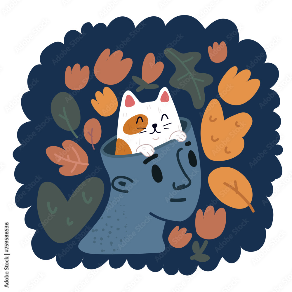 Cartoon vector illustration of cat in mind of man Stock Vector | Adobe ...