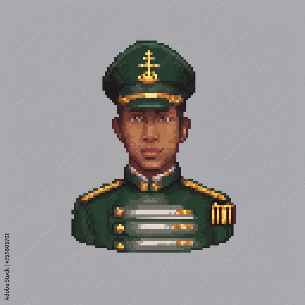 pixel art of a male officer of the Imperial Navy wearing a dark green ...