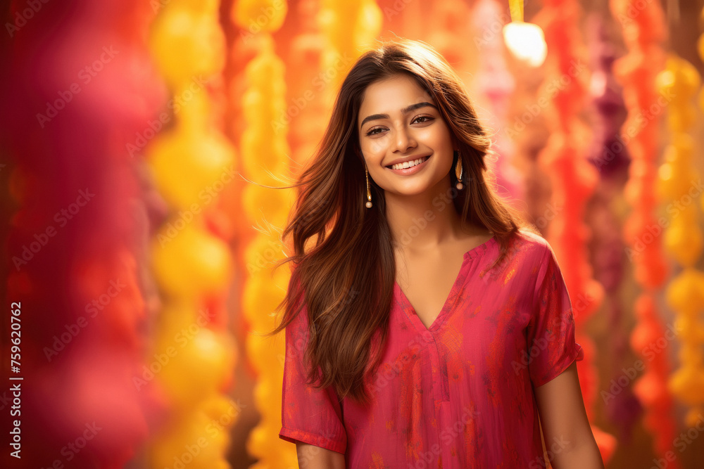 Beautiful Indian woman giving happy expression. Stock Photo | Adobe Stock