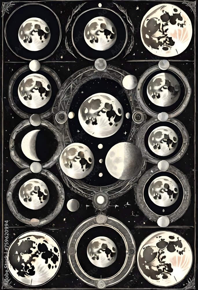 a vintage drawing of the moon phases. Lunar. Celestial. Astrology ...
