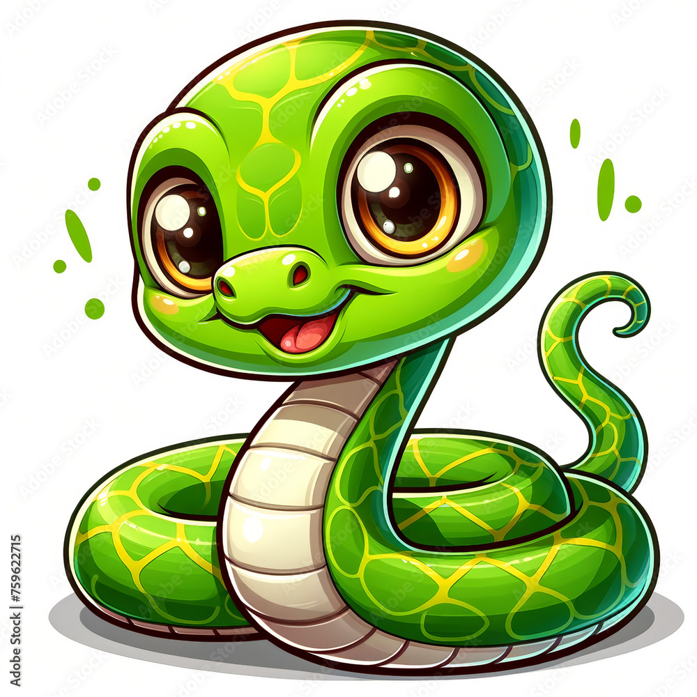 Cartoon Green Tree Python Snake art Stock Illustration | Adobe Stock