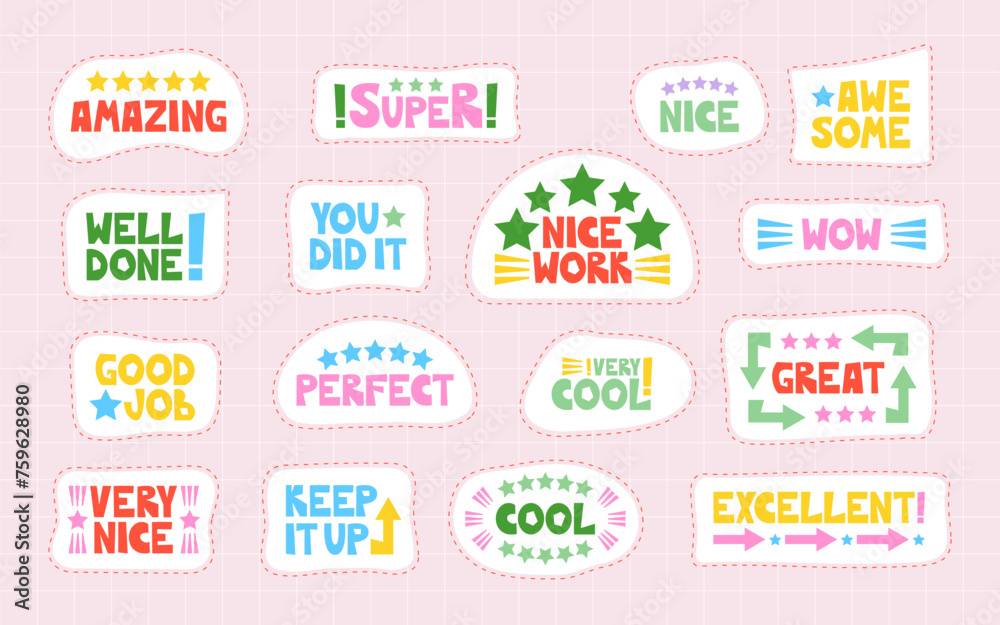 Vettoriale Stock Good job, nice work, super, well-done sticker set ...